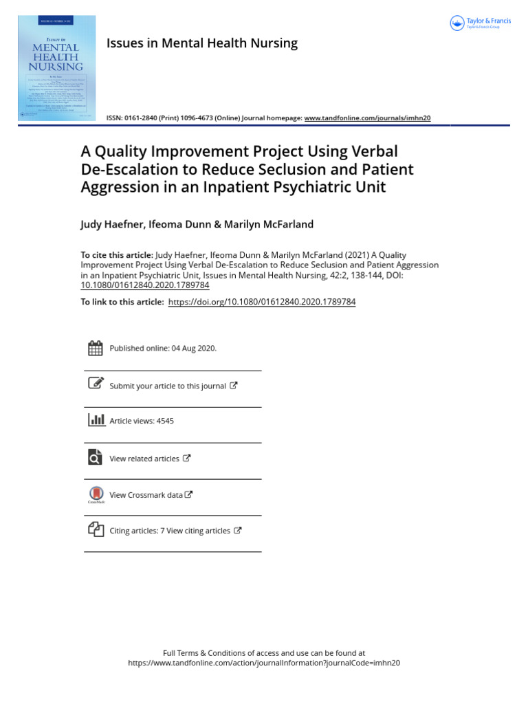A Quality Improvement Project Using Verbal De-Escalation To Reduce ...