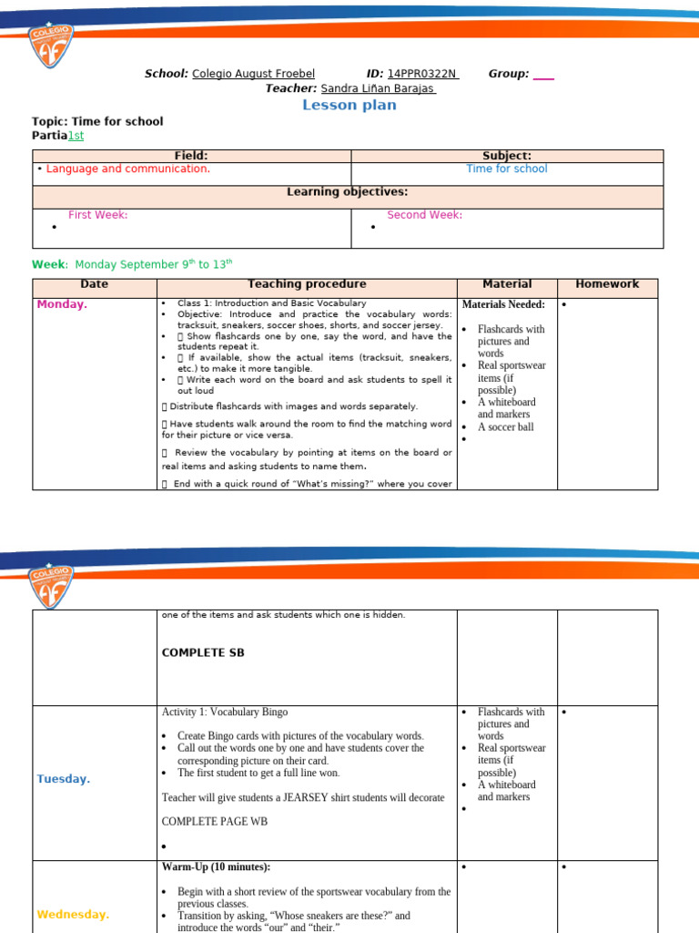 Lesson Plan[1].Docx 2nd Grade.docx SEP 9th to 20th | PDF | Vocabulary ...