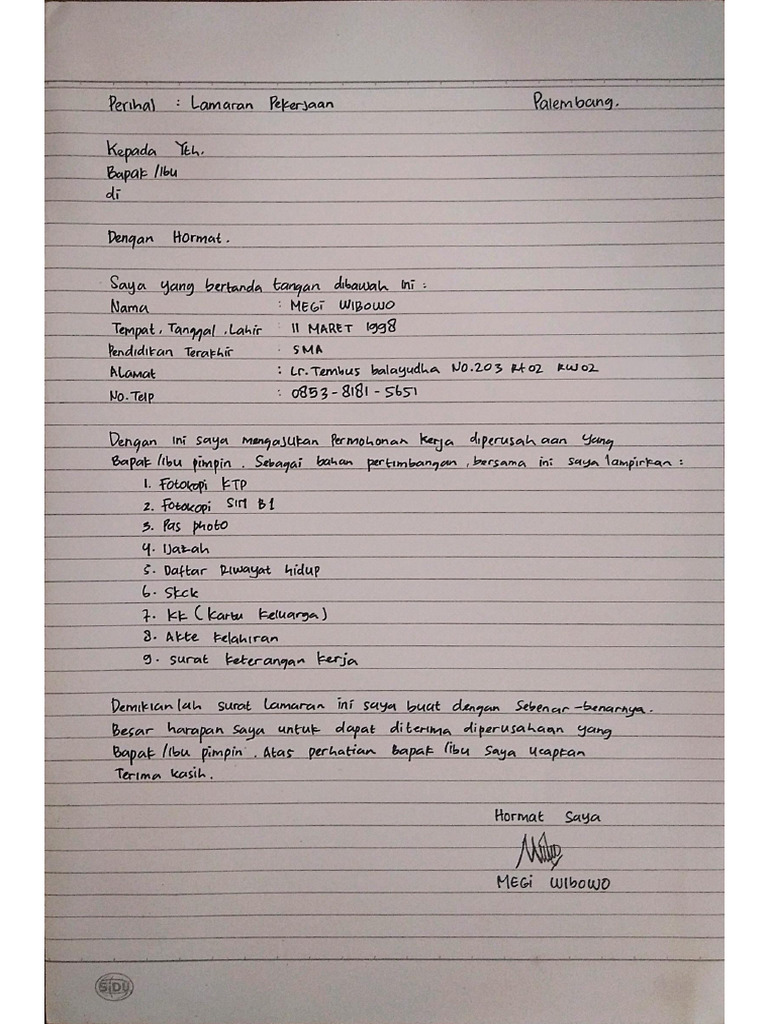 Contoh SURAT LAMARAN KERJA | PDF