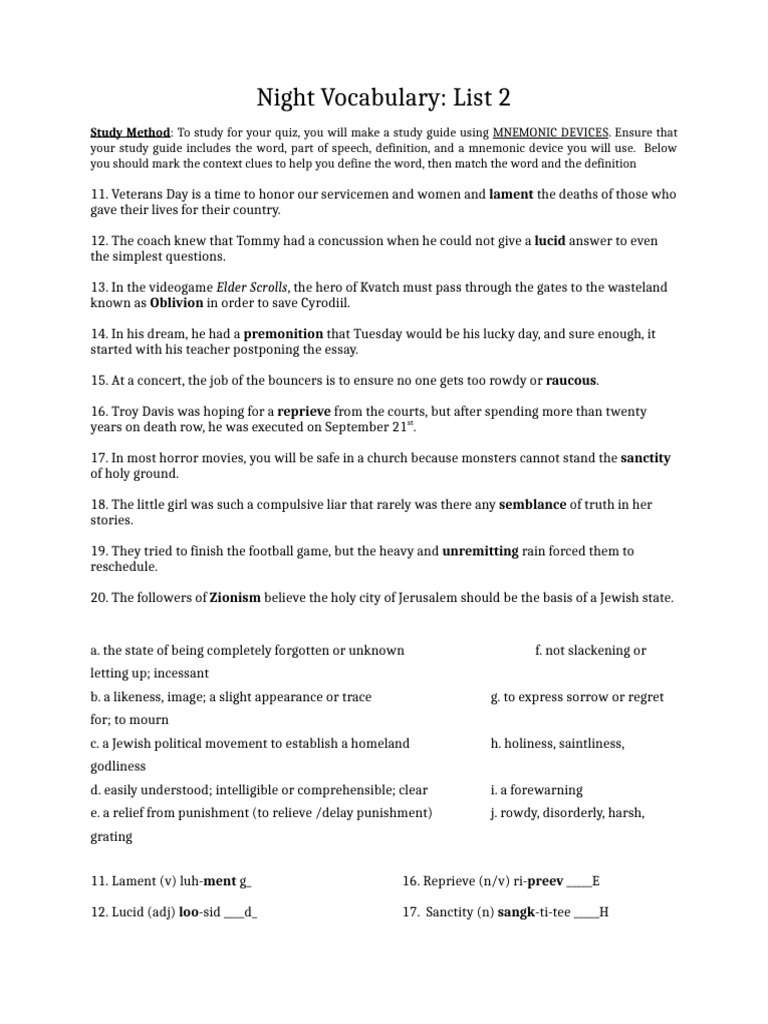 Vocabulary Study Guide for Students | PDF