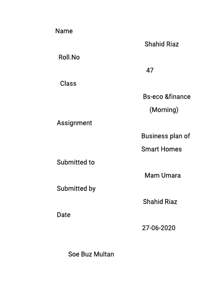 Assignment of Smart Homes Business Plan | PDF