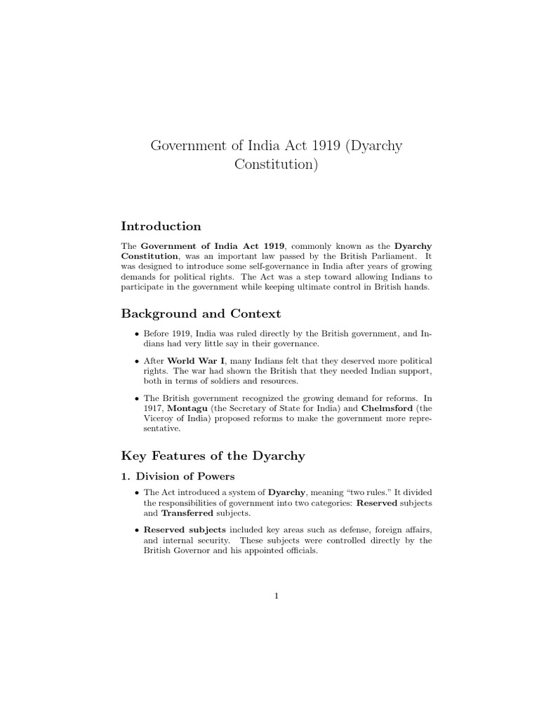 Dyarchy Constitution | PDF | British Raj | Government