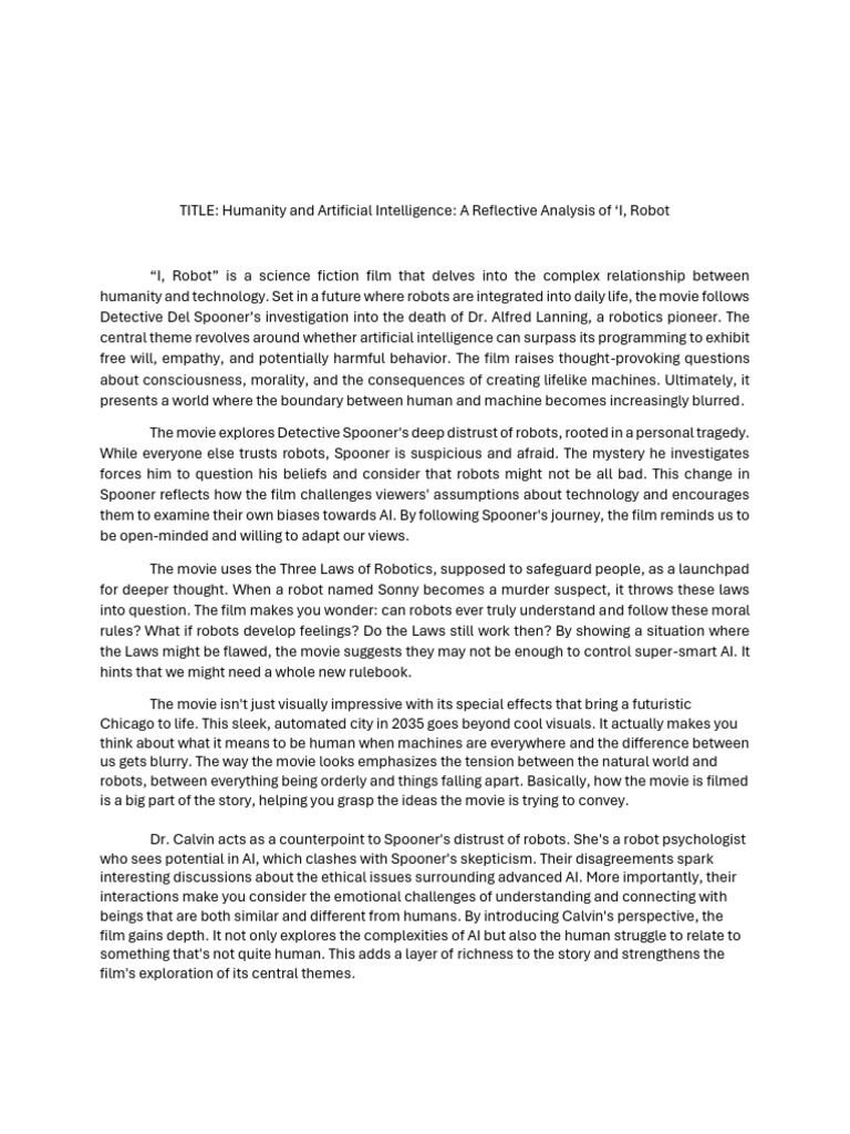 Sanchez, Easthon Jhon B.. - Reflection Essay About I, Robot | PDF ...