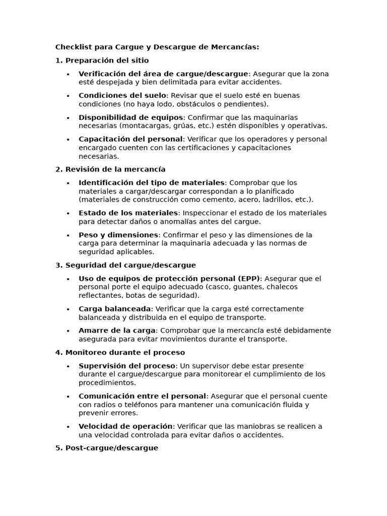 Checklist para Cargue y Descargue de Mercancías | PDF | Negocios ...