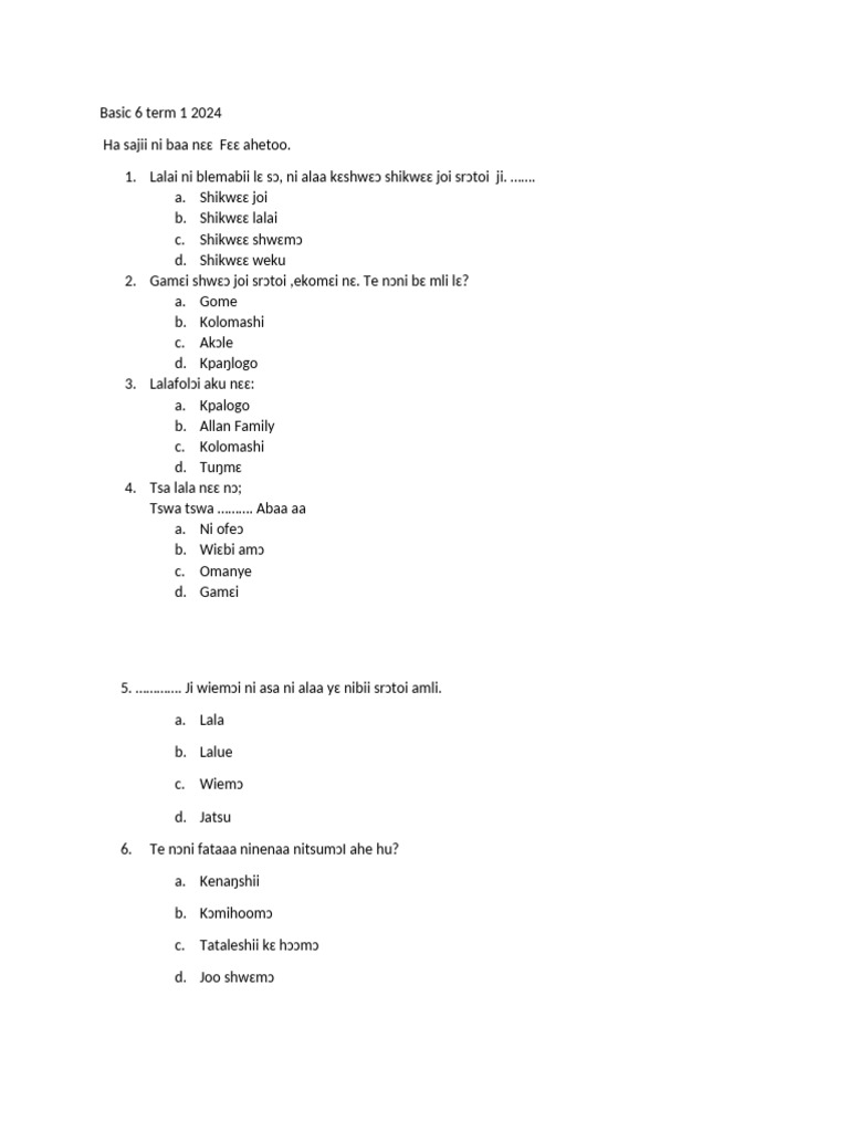 BASIC 6 Ga TERM 1 2024 | PDF