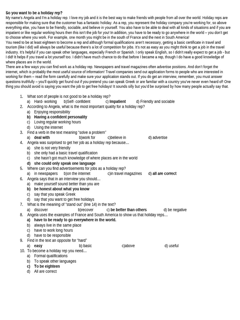 How to Become a Holiday Rep | PDF | Language Arts & Discipline ...
