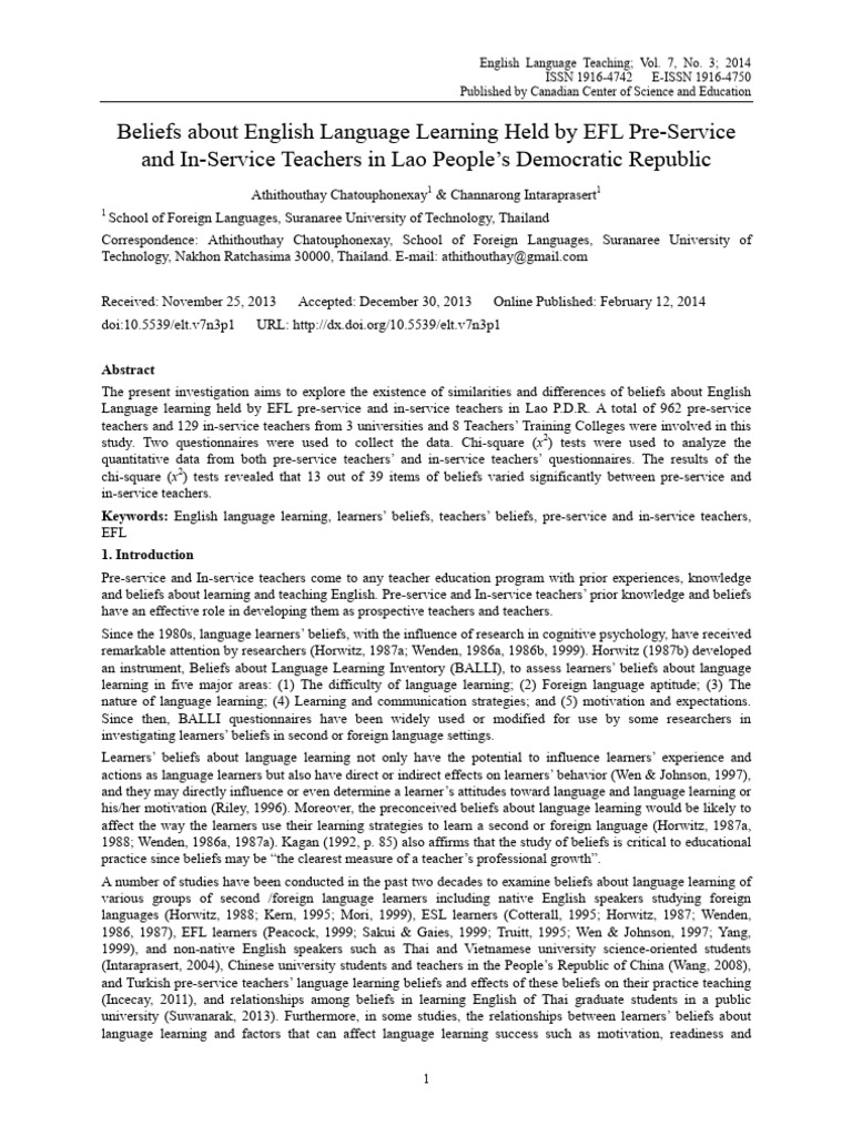 Beliefs About English Language Learning | PDF | Teachers | English As A ...