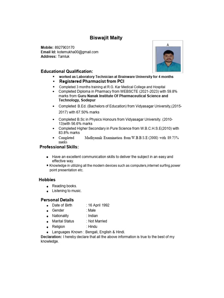 Biswajit Maity: Educational Profile | PDF