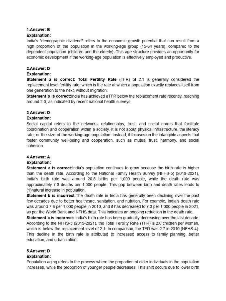 Answers With Explanation 8989 | PDF | Total Fertility Rate