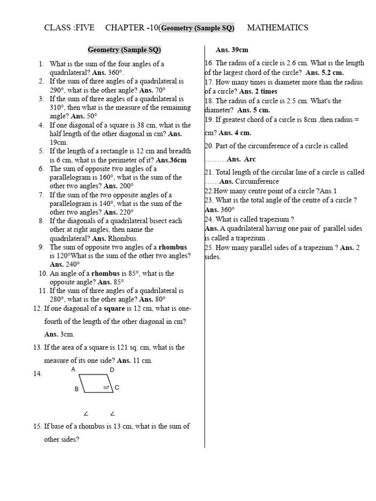 5 Chapter - 10 Geometry - 2024 SQ | PDF | Circle | Classical Geometry