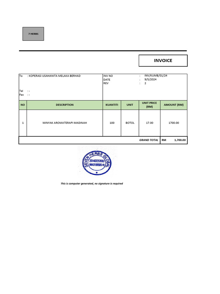 Aromatherapy Oil Invoice | PDF
