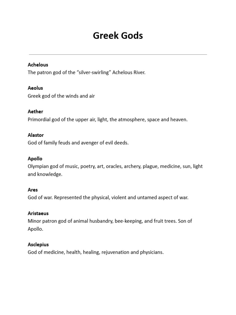 ENGLISH 10 - Greek Gods and Goddesses List | PDF | Greek Mythology | Hades
