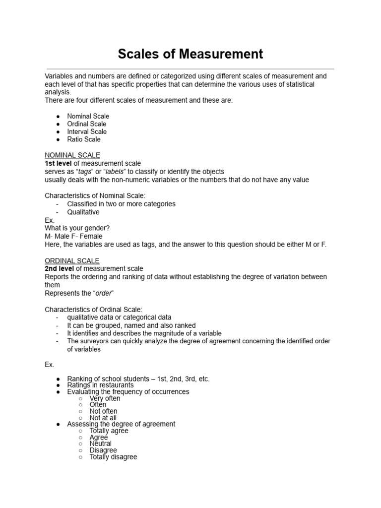 Scales of Measurement Reviewer | PDF | Level Of Measurement | Science
