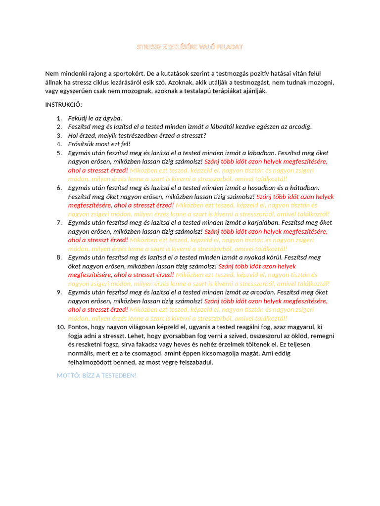 Stressz Kezelésére Való Feladat | PDF