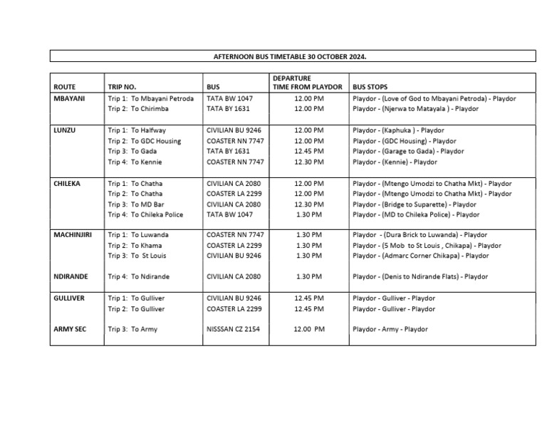 Afternoon Bus Timetable 30 Oct 2024 | PDF | Religion & Spirituality