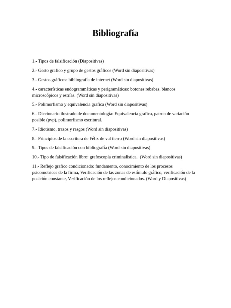 Bibliografía sobre Falsificación y Grafoscopía | PDF | Artes del ...
