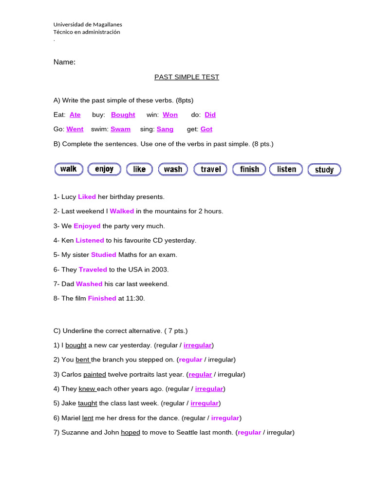 Past Simple Test | PDF