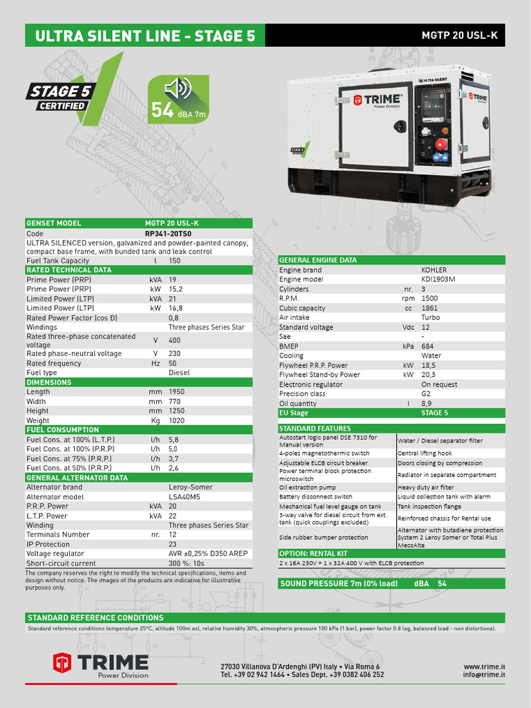 Power Generator Stage 5 MGTP 20 USL K | PDF | Diesel Engine
