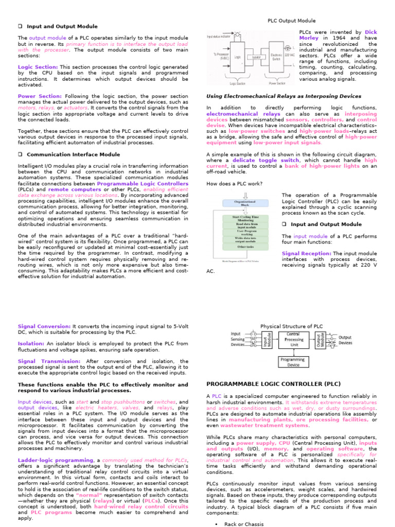 Midterm Reviewer - Instru | PDF | Programmable Logic Controller | Relay