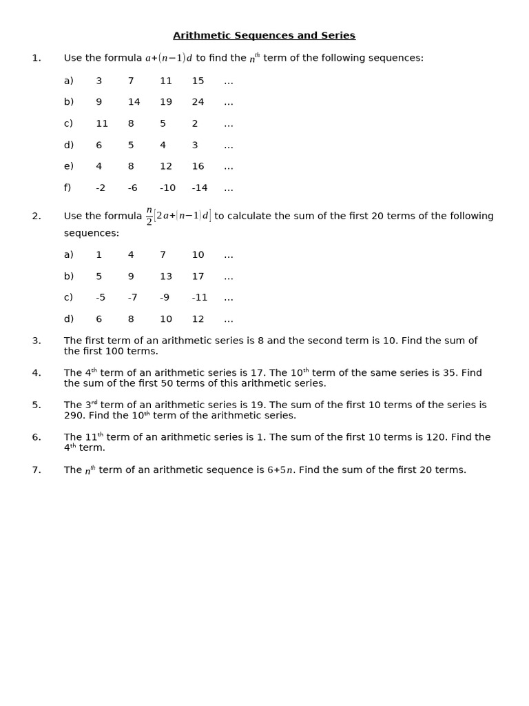 Arithmetic Sequences Qs | PDF