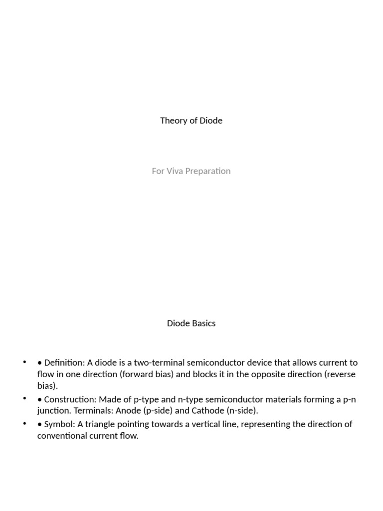 Diode Theory Viva | PDF | Technology & Engineering