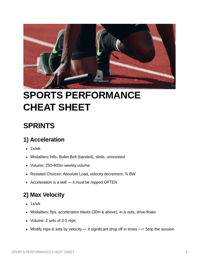Sports Performance Cheat Sheet | PDF | Acceleration | Physical Exercise Sports Performance Cheat Sheet | PDF | Acceleration | Physical Exercise