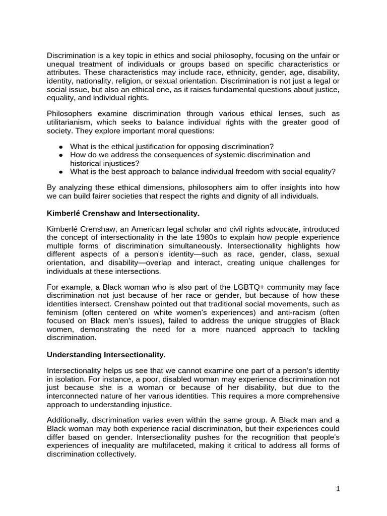 Discrimination | PDF | Intersectionality | Discrimination