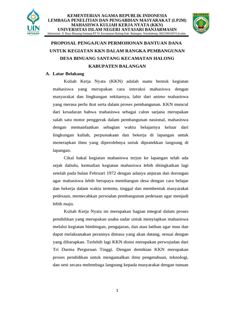 Proposal KKN Desa Binuang Santang Tahap 3 | PDF | Karier & Perkembangan | Ilmu Sosial