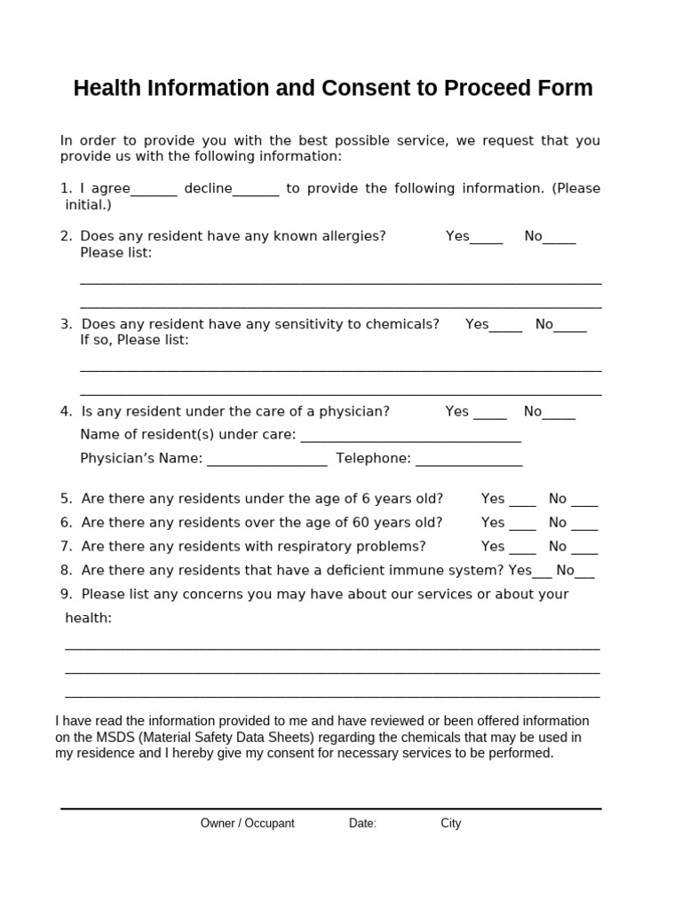 Health and Consent Form | PDF | Wellness