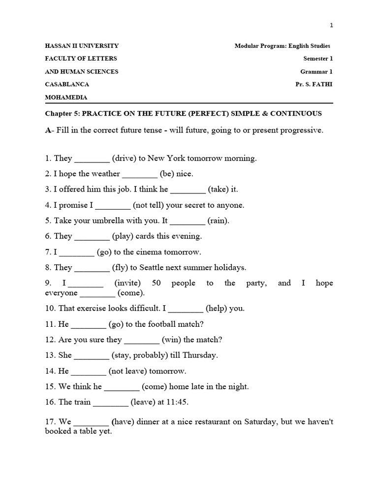 Practice On The Future (Perfect) Simple & Continuous | PDF