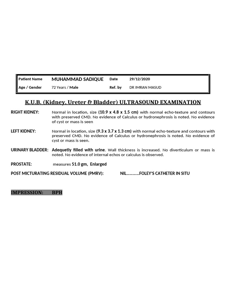 Normal KUB USG Male | PDF