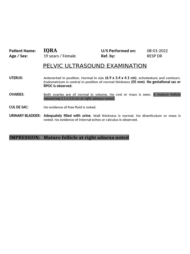 Normal Pelvic Report | PDF | Science & Mathematics