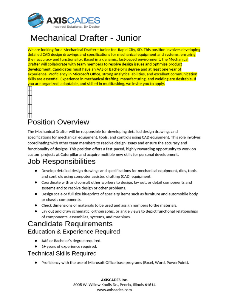 #39618-1 - Mechanical Drafter - Junior - Job - Requisition | PDF ...