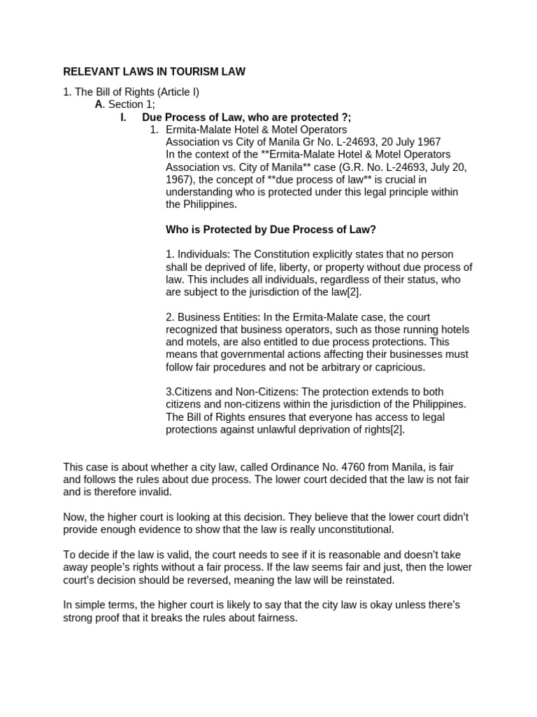 Relevant Laws in Tourism Law | PDF | Due Process Clause | Due Process