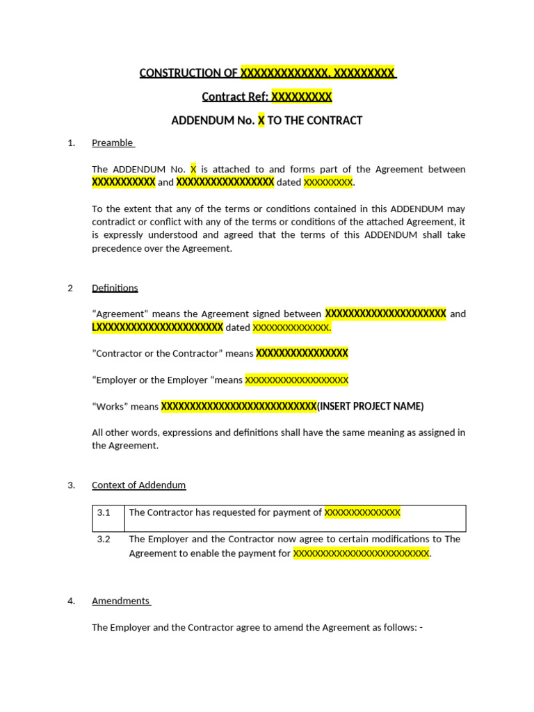 Format Addendum To Contract | PDF | Legal Documents | Justice