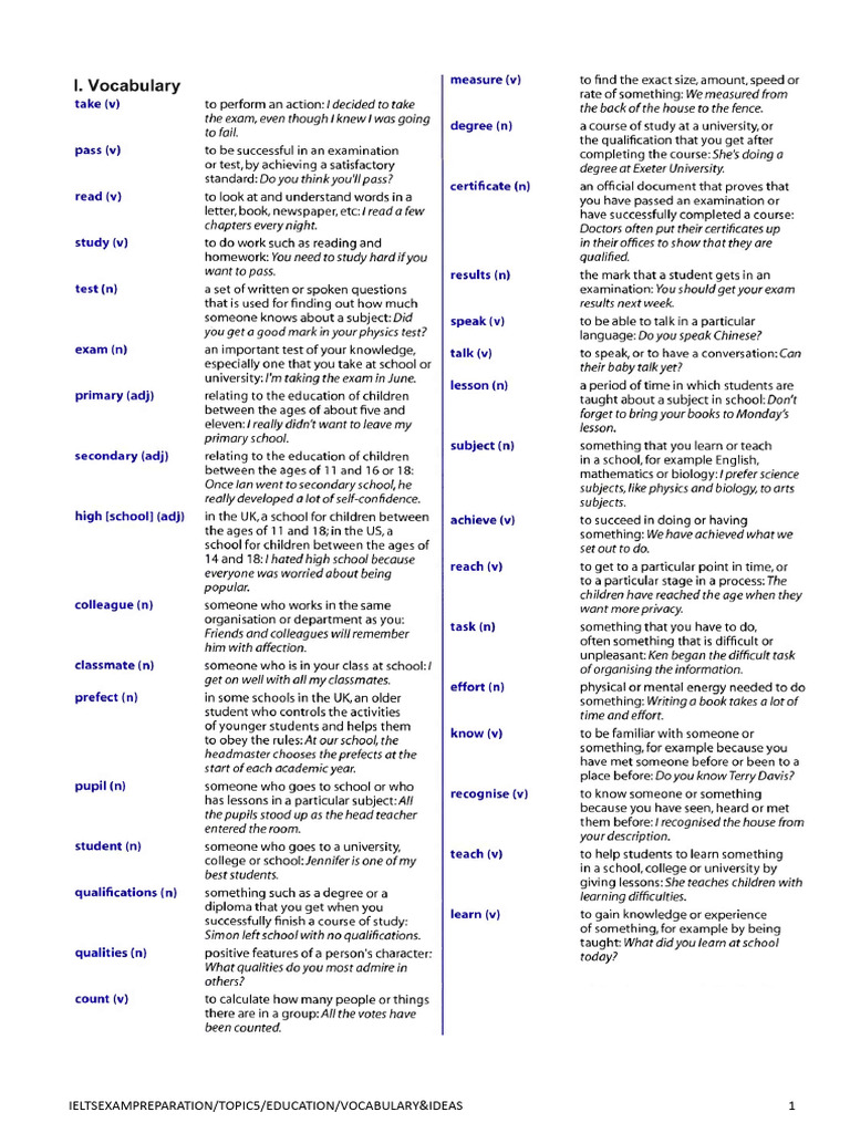 IELTS Education Vocabulary & Ideas Guide | PDF | International Student ...
