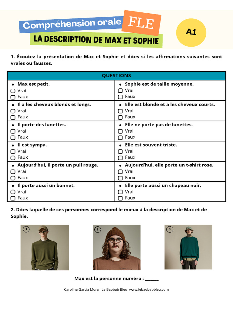 A1 - Compréhension Orale La Description Physique, Le Caractère Et Les ...