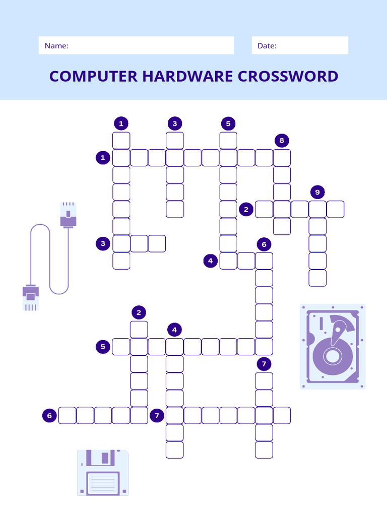 Computer Hardware Crossword Worksheet in Purple Bold Style | PDF ...