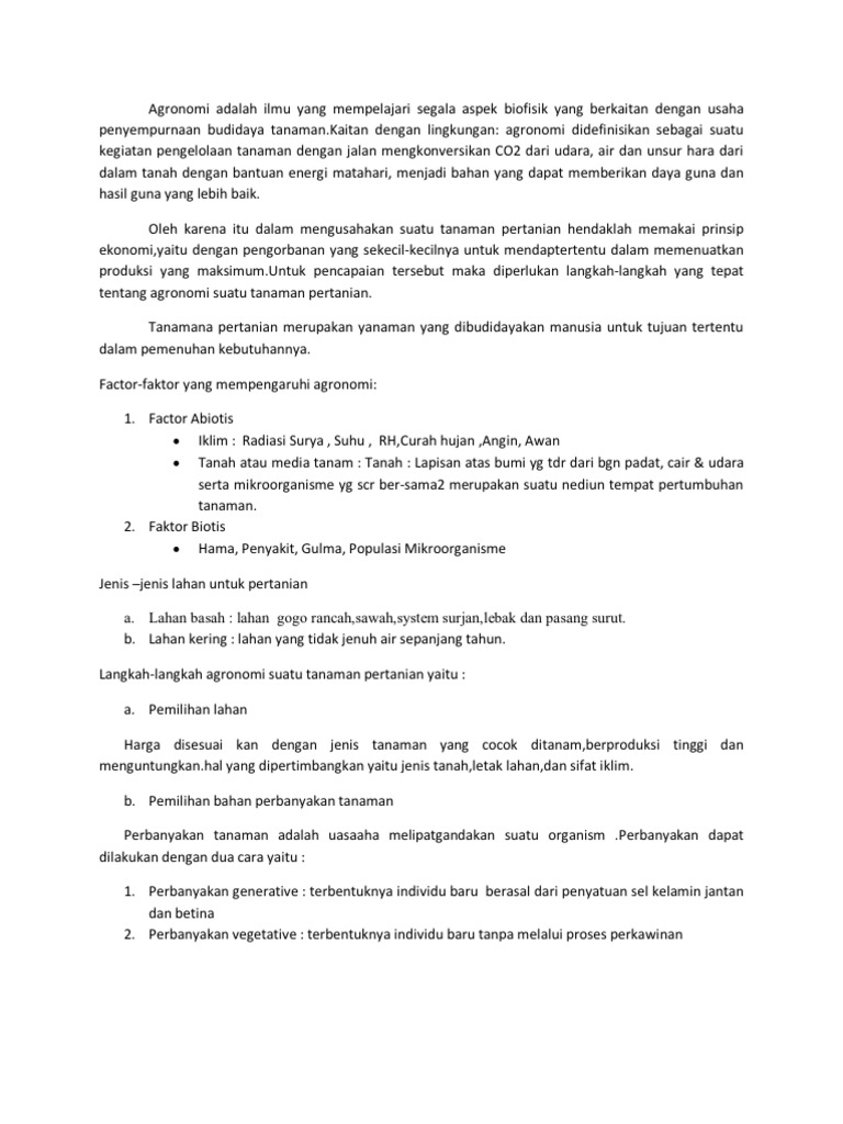 Agronomi Adalah Ilmu Yang Mempelajari Segala Aspek Biofisik Yang ...