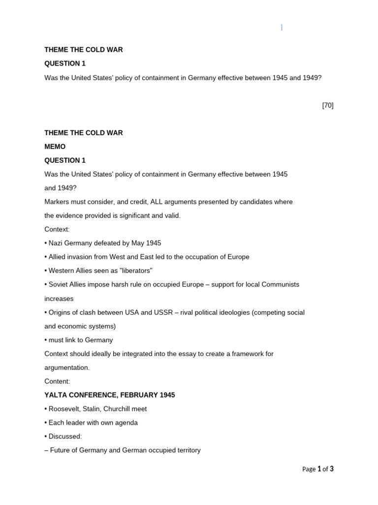 Cold War Essay GR 11 | PDF | Cold War | Soviet Union