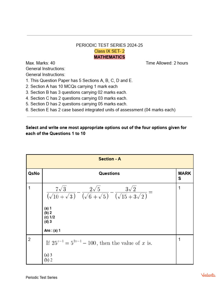 Mathematics: (A) 1 (B) 2 (C) 1/2 (D) 3 Ans: (A) 1 | PDF | Number Theory ...
