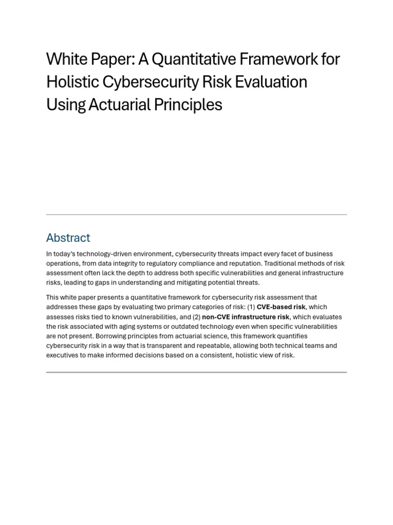 Quantitative Framework CyberSecurity Risk Evaluation | PDF | Risk ...