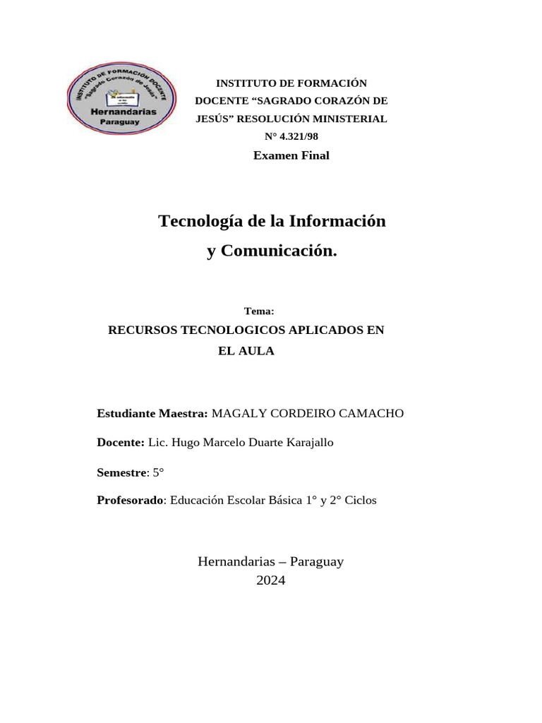 Examen Final-Tic-Magaly Cordeiro | PDF | Enseñando | Maestros