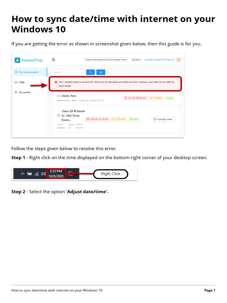 Sync Date - Time On Windows 10 | PDF