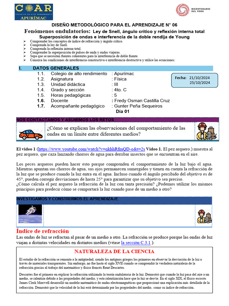 DMpA 06 - Ley de Snell, Ángulo Crítico y Reflexión Interna Total ...