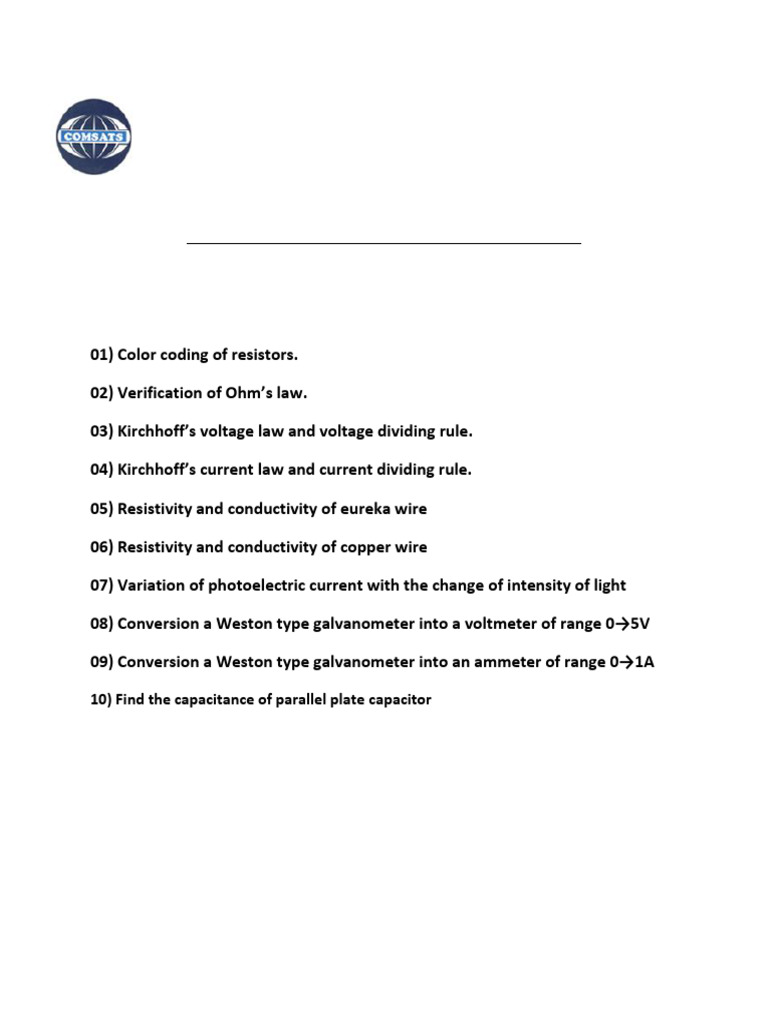 Applied Physics Lab (PHY-124) - List of Experiments | PDF