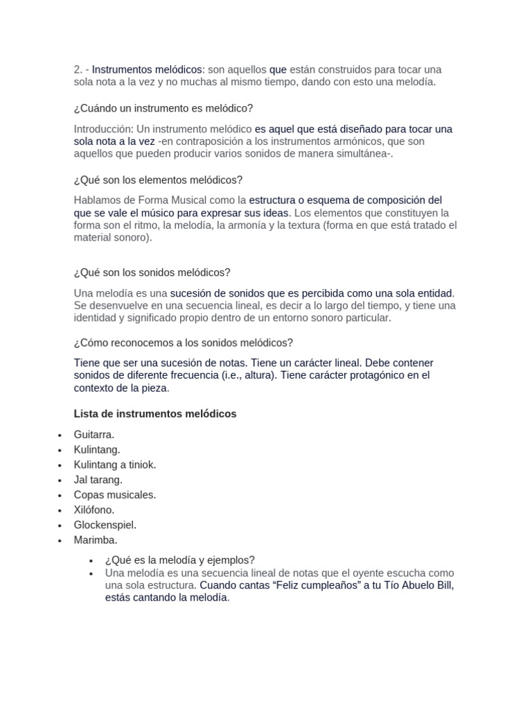 Instrumentos Melódicos y su Definición | PDF | Artes del Lenguaje y ...