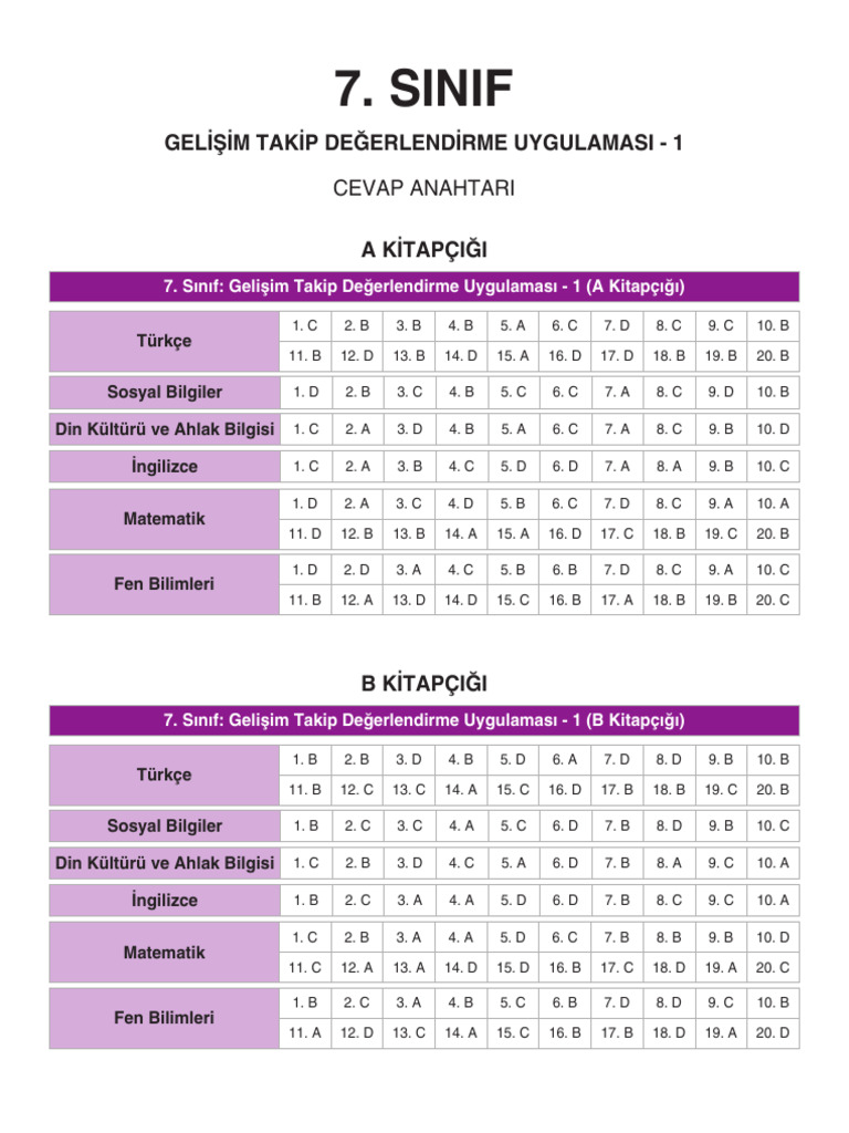 Sinif Cevap Anahtari | PDF