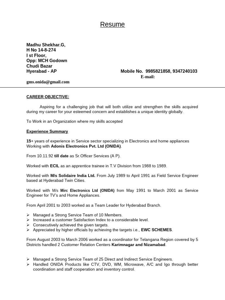 G Madhu Sheker Resume | PDF | Business | Business Economics