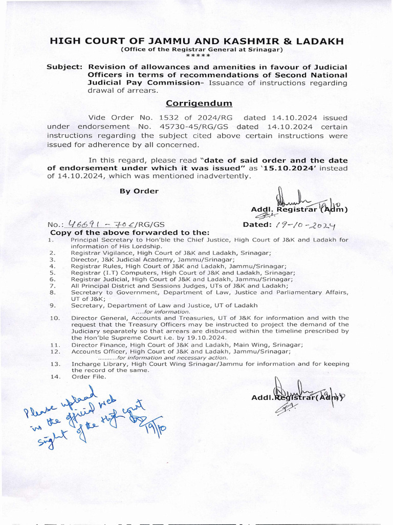 Judicial Officers Allowances Revision Notice | PDF
